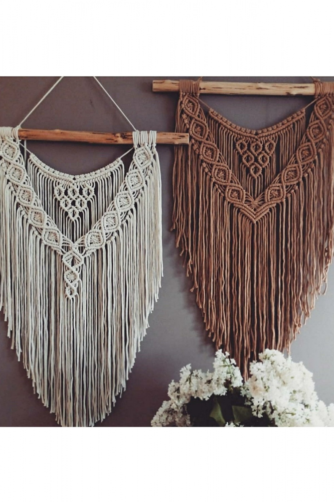 Makrome Asya Ekru Duvar Dekoru - Makrome Duvar Süsleri - Miamano