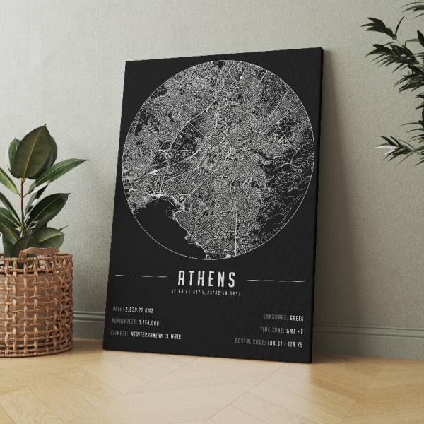 Athena Şehir Haritası Kanvas Tablo 50 X 70 Cm - Tablo - Miamano