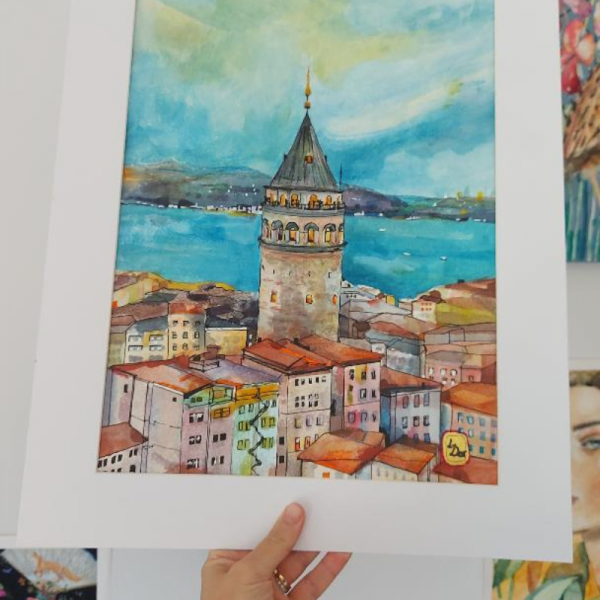 "galata Kulesi" Sulu Boya Resim - Resim - Miamano