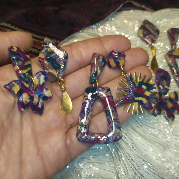 Pera Polimer Kil Tasarım Küpe - Altın Küpe - Miamano